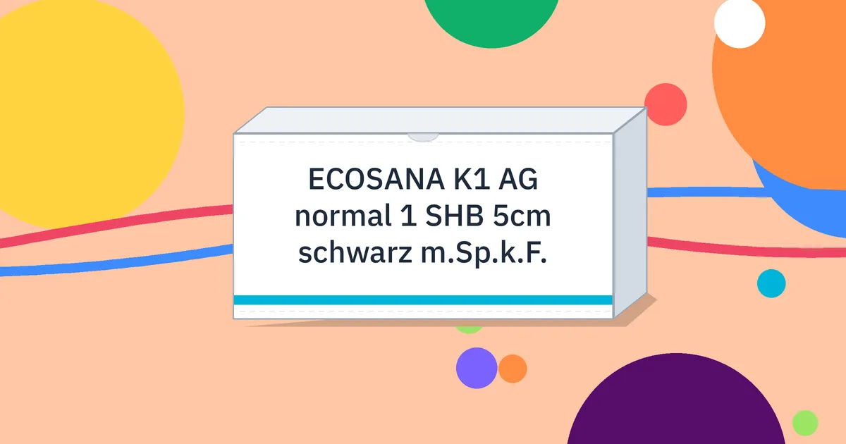 Symbolbild: Packung mit der Aufschrift ECOSANA K1 AG normal 1 SHB 5cm schwarz m.Sp.k.F. (PZN 04725616) – Verfügbarkeit und Bezug in Apotheken in Frankfurt am Main