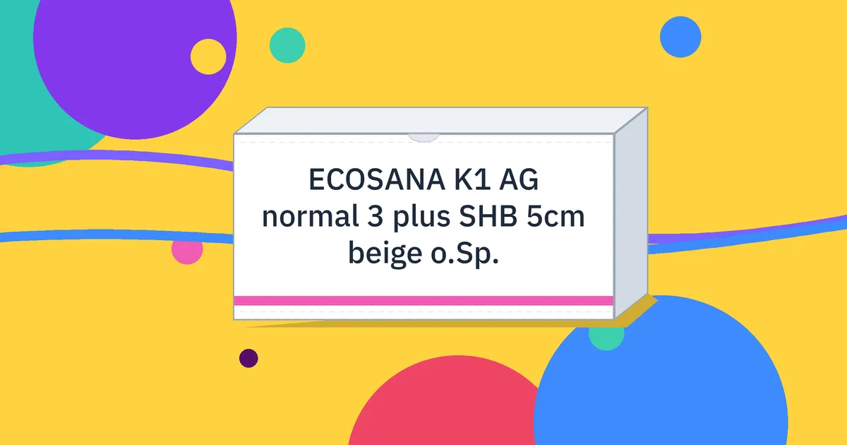 Symbolbild: Packung mit der Aufschrift ECOSANA K1 AG normal 3 plus SHB 5cm beige o.Sp. (PZN 04727561) – Verfügbarkeit und Bezug in Apotheken in Frankfurt am Main