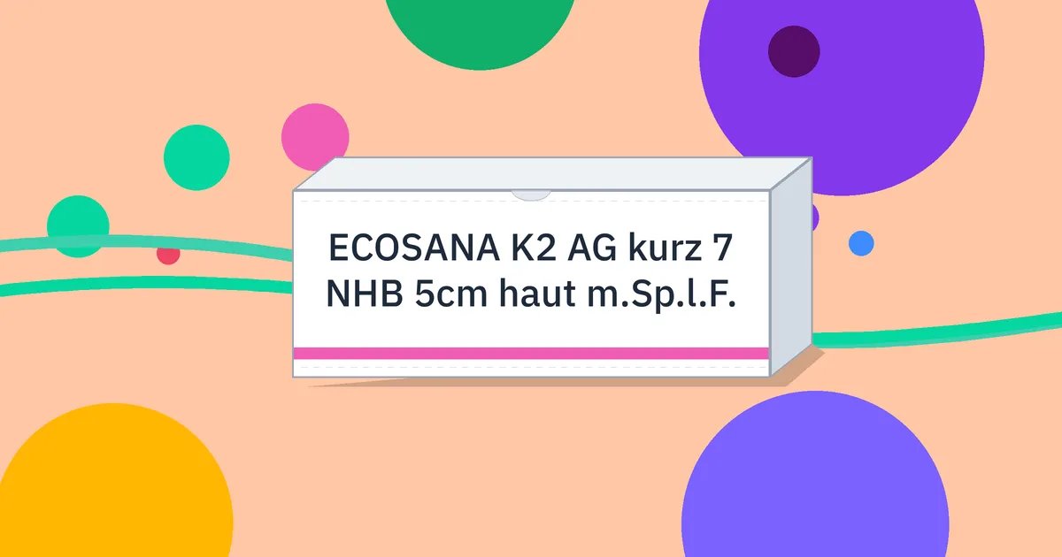 Symbolbild: Packung mit der Aufschrift ECOSANA K2 AG kurz 7 NHB 5cm haut m.Sp.l.F. (PZN 10955042) – Verfügbarkeit und Bezug in Apotheken in Frankfurt am Main