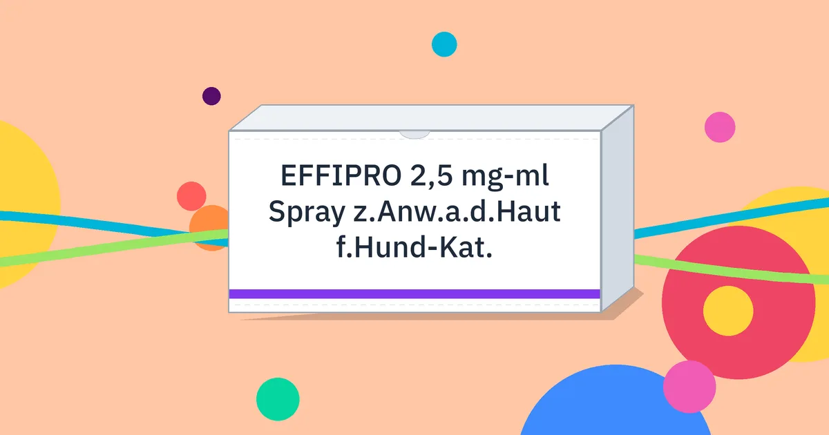 Symbolbild: Packung mit der Aufschrift EFFIPRO 2,5 mg-ml Spray z.Anw.a.d.Haut f.Hund-Kat. (PZN 05507583) – Verfügbarkeit und Bezug in Apotheken in Frankfurt am Main