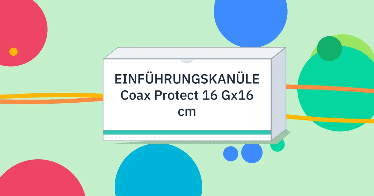 Symbolbild: Packung mit der Aufschrift EINFÜHRUNGSKANÜLE Coax Protect 16 Gx16 cm (PZN 10184426) – Verfügbarkeit und Bezug in Apotheken in Frankfurt am Main