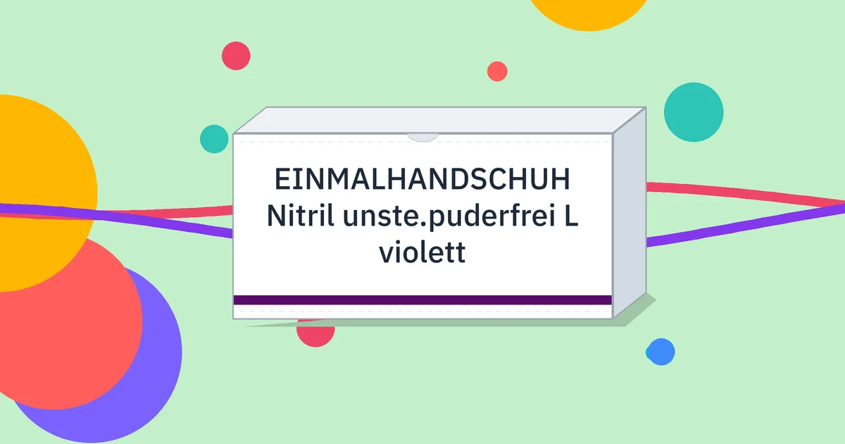 Symbolbild: Packung mit der Aufschrift EINMALHANDSCHUH Nitril unste.puderfrei L violett (PZN 18152420) – Verfügbarkeit und Bezug in Apotheken in Frankfurt am Main
