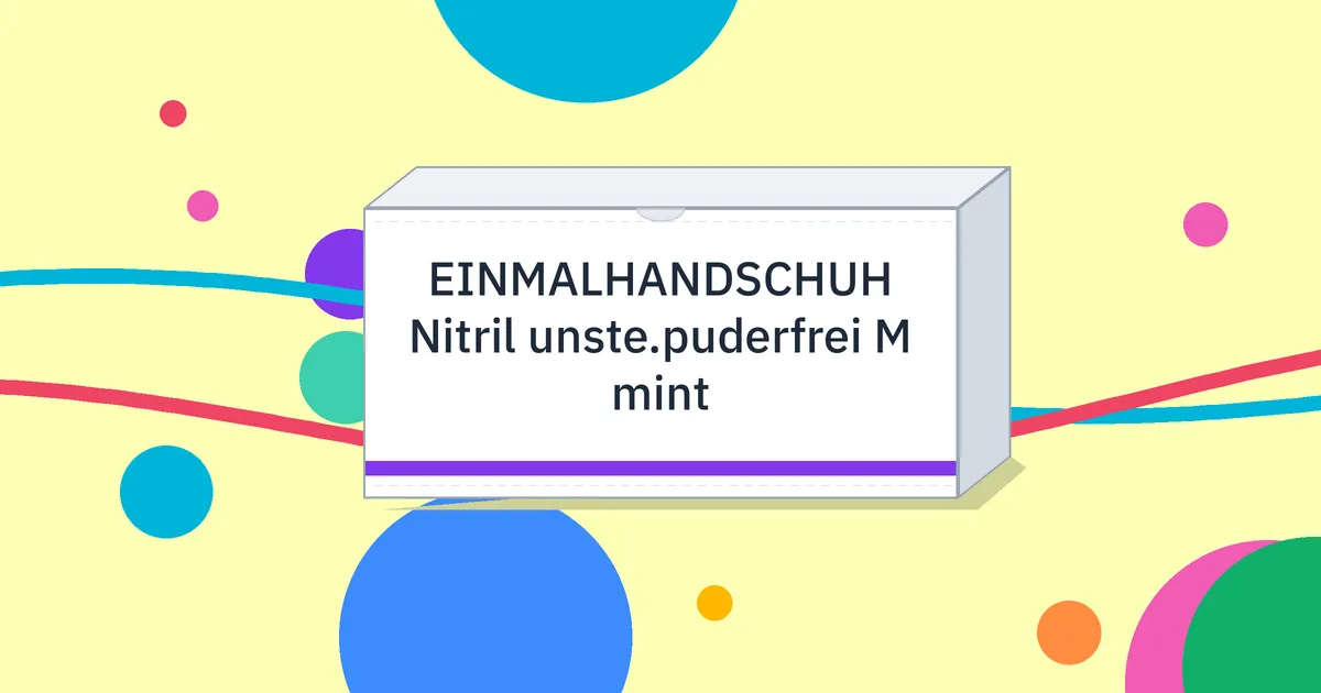 Symbolbild: Packung mit der Aufschrift EINMALHANDSCHUH Nitril unste.puderfrei M mint (PZN 18152414) – Verfügbarkeit und Bezug in Apotheken in Frankfurt am Main