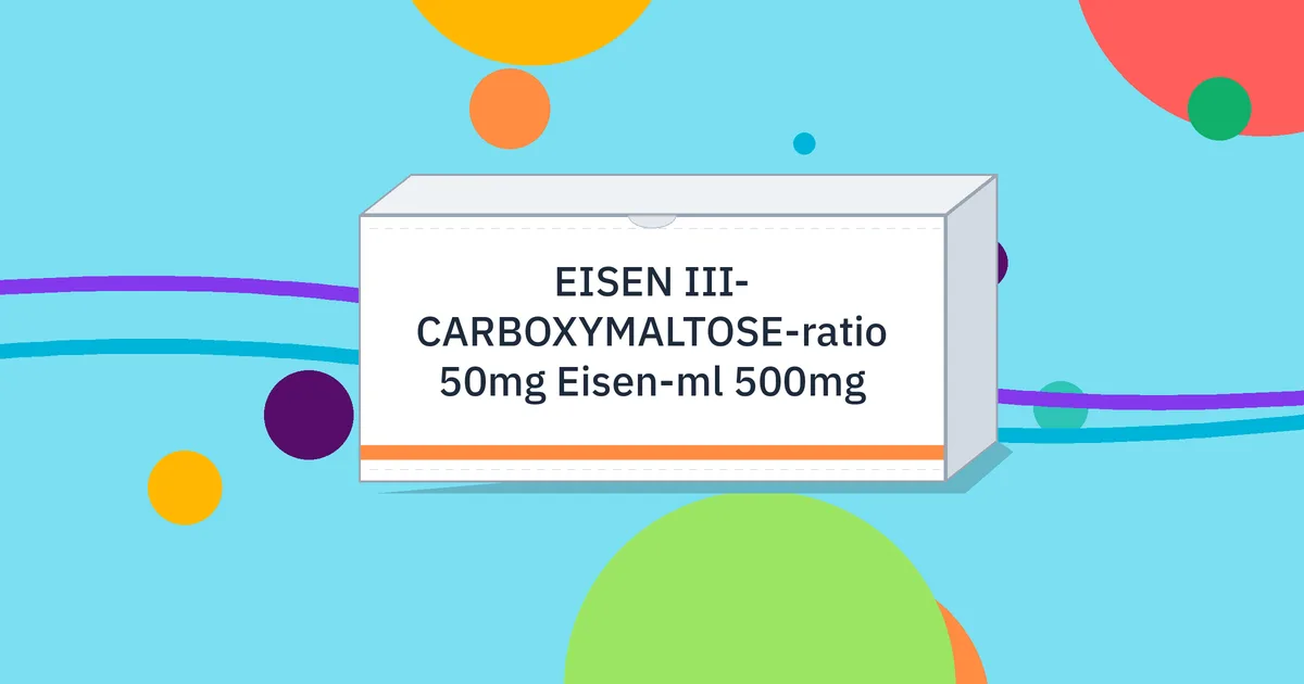 Symbolbild: Packung mit der Aufschrift EISEN III-CARBOXYMALTOSE-ratio 50mg Eisen-ml 500mg (PZN 18849569) – Verfügbarkeit und Bezug in Apotheken in Frankfurt am Main