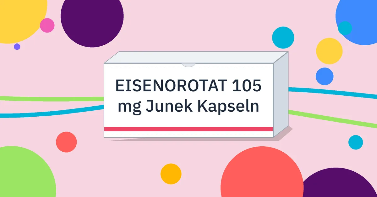 Symbolbild: Packung mit der Aufschrift EISENOROTAT 105 mg Junek Kapseln (PZN 16934957) – Verfügbarkeit und Bezug in Apotheken in Frankfurt am Main