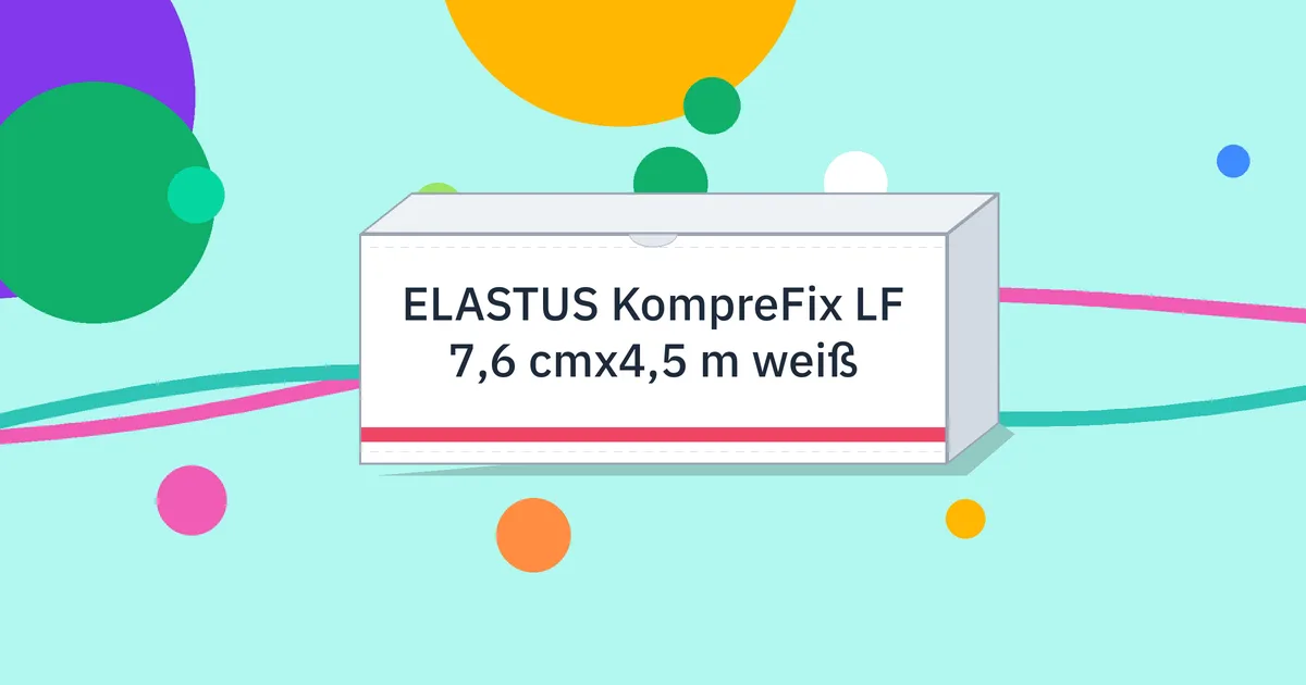 Symbolbild: Packung mit der Aufschrift ELASTUS KompreFix LF 7,6 cmx4,5 m weiß (PZN 12868962) – Verfügbarkeit und Bezug in Apotheken in Frankfurt am Main