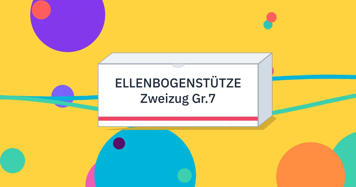 Symbolbild: Packung mit der Aufschrift ELLENBOGENSTÜTZE Zweizug Gr.7 (PZN 02008218) – Verfügbarkeit und Bezug in Apotheken in Frankfurt am Main
