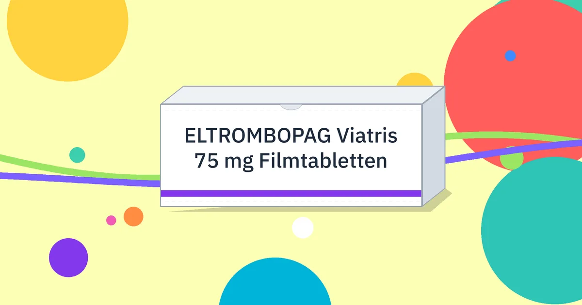 Symbolbild: Packung mit der Aufschrift ELTROMBOPAG Viatris 75 mg Filmtabletten (PZN 19692130) – Verfügbarkeit und Bezug in Apotheken in Frankfurt am Main
