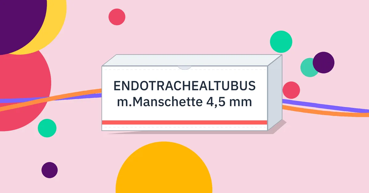 Symbolbild: Packung mit der Aufschrift ENDOTRACHEALTUBUS m.Manschette 4,5 mm (PZN 08887072) – Verfügbarkeit und Bezug in Apotheken in Frankfurt am Main