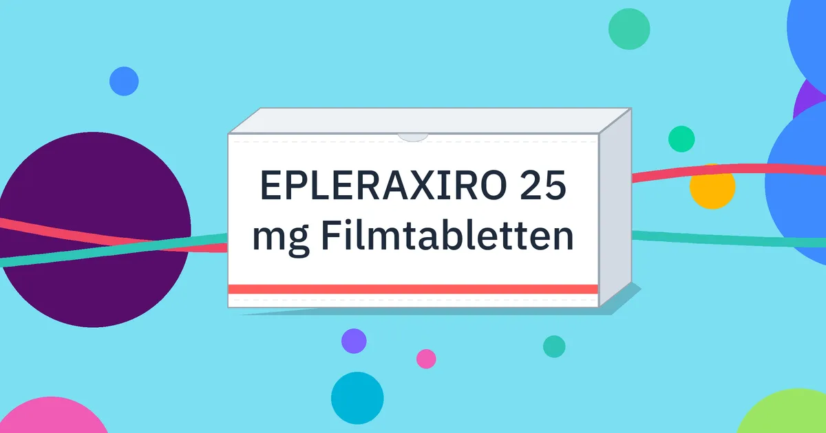 Symbolbild: Packung mit der Aufschrift EPLERAXIRO 25 mg Filmtabletten (PZN 19855098) – Verfügbarkeit und Bezug in Apotheken in Frankfurt am Main