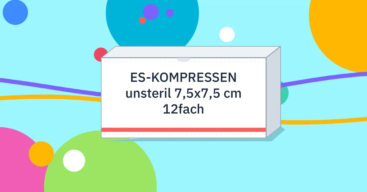 Symbolbild: Packung mit der Aufschrift ES-KOMPRESSEN unsteril 7,5x7,5 cm 12fach (PZN 19700409) – Verfügbarkeit und Bezug in Apotheken in Frankfurt am Main