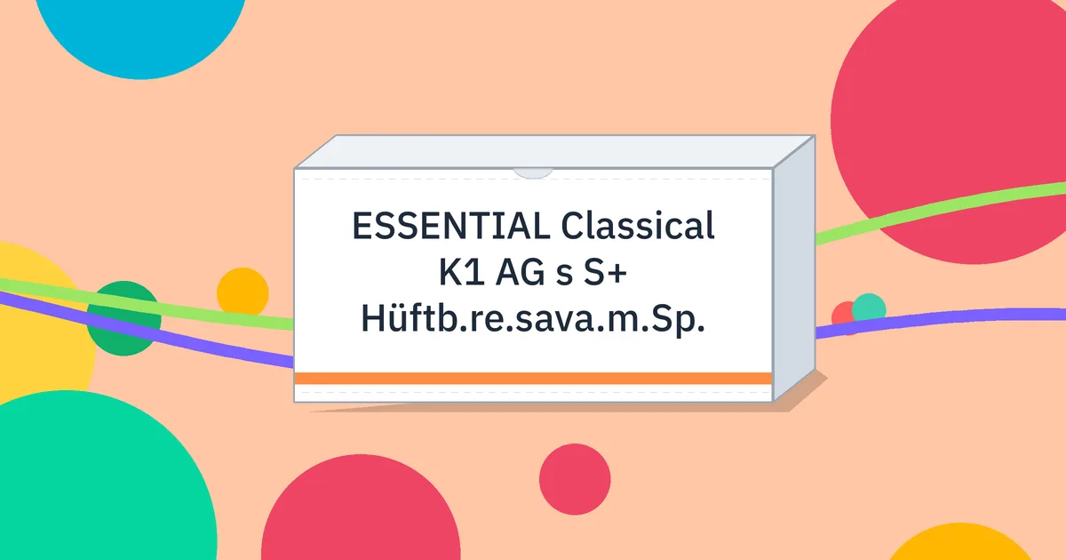 Symbolbild: Packung mit der Aufschrift ESSENTIAL Classical K1 AG s S+ Hüftb.re.sava.m.Sp. (PZN 17013047) – Verfügbarkeit und Bezug in Apotheken in Frankfurt am Main