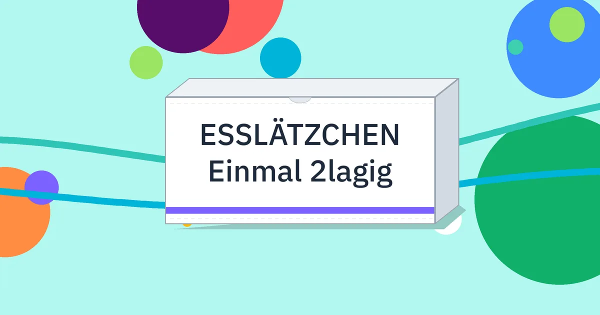 Symbolbild: Packung mit der Aufschrift ESSLÄTZCHEN Einmal 2lagig (PZN 09174500) – Verfügbarkeit und Bezug in Apotheken in Frankfurt am Main