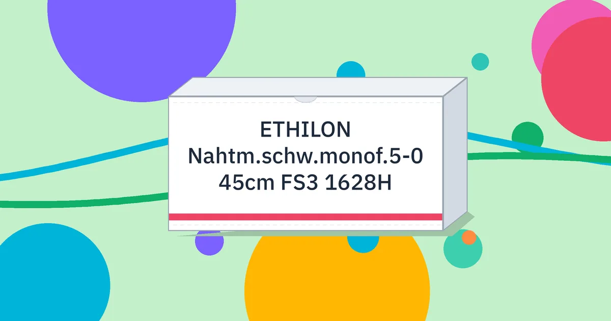 Symbolbild: Packung mit der Aufschrift ETHILON Nahtm.schw.monof.5-0 45cm FS3 1628H (PZN 16628321) – Verfügbarkeit und Bezug in Apotheken in Frankfurt am Main