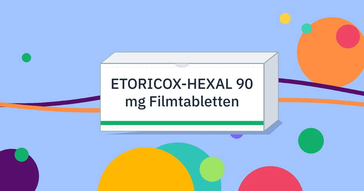 Symbolbild: Packung mit der Aufschrift ETORICOX-HEXAL 90 mg Filmtabletten (PZN 11872223) – Verfügbarkeit und Bezug in Apotheken in Frankfurt am Main