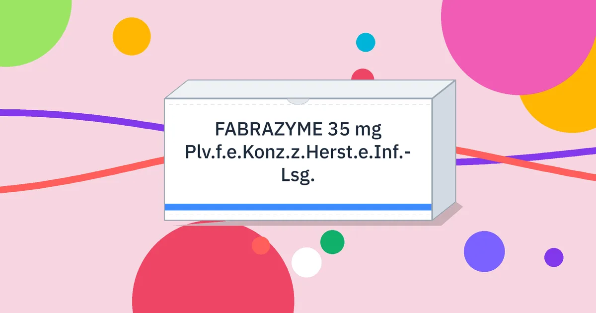 Symbolbild: Packung mit der Aufschrift FABRAZYME 35 mg Plv.f.e.Konz.z.Herst.e.Inf.-Lsg. (PZN 12671395) – Verfügbarkeit und Bezug in Apotheken in Frankfurt am Main