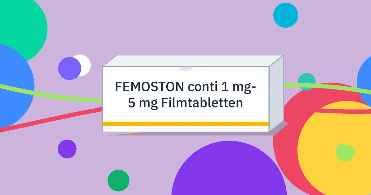 Symbolbild: Packung mit der Aufschrift FEMOSTON conti 1 mg-5 mg Filmtabletten (PZN 09082494) – Verfügbarkeit und Bezug in Apotheken in Frankfurt am Main