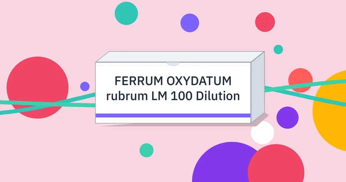Symbolbild: Packung mit der Aufschrift FERRUM OXYDATUM rubrum LM 100 Dilution (PZN 12851944) – Verfügbarkeit und Bezug in Apotheken in Frankfurt am Main