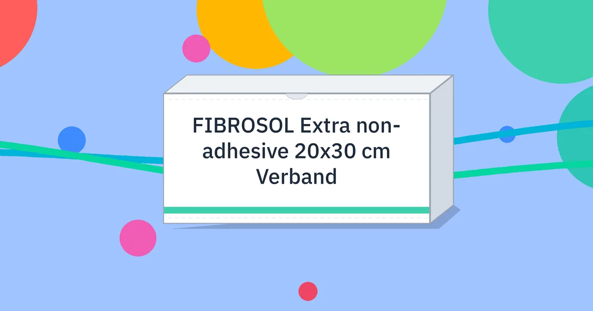 Symbolbild: Packung mit der Aufschrift FIBROSOL Extra non-adhesive 20x30 cm Verband (PZN 19844605) – Verfügbarkeit und Bezug in Apotheken in Frankfurt am Main