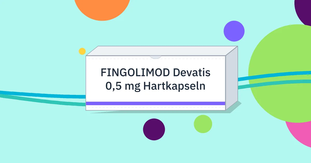 Symbolbild: Packung mit der Aufschrift FINGOLIMOD Devatis 0,5 mg Hartkapseln (PZN 18906155) – Verfügbarkeit und Bezug in Apotheken in Frankfurt am Main