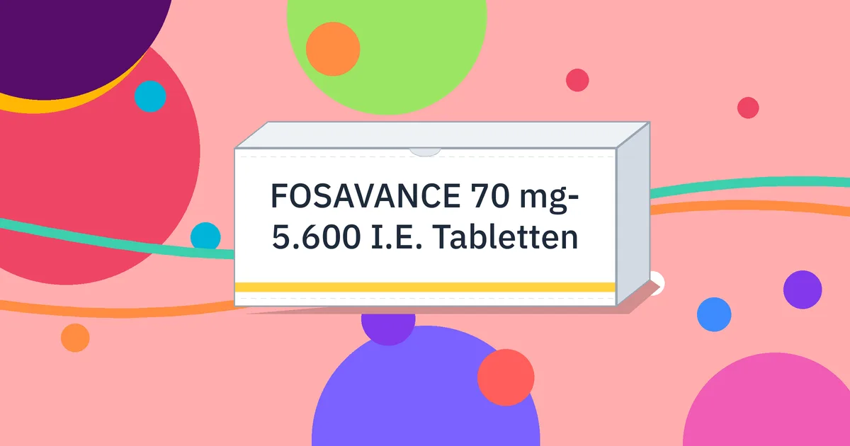 Symbolbild: Packung mit der Aufschrift FOSAVANCE 70 mg-5.600 I.E. Tabletten (PZN 03420286) – Verfügbarkeit und Bezug in Apotheken in Frankfurt am Main