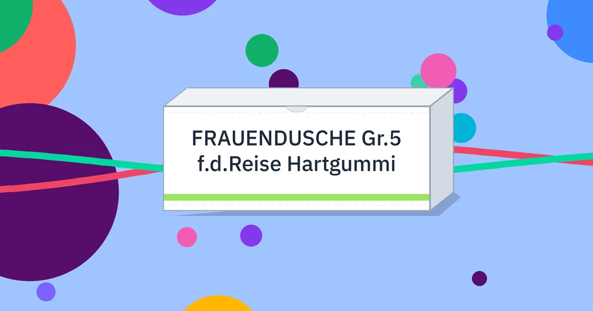 Symbolbild: Packung mit der Aufschrift FRAUENDUSCHE Gr.5 f.d.Reise Hartgummi (PZN 02689951) – Verfügbarkeit und Bezug in Apotheken in Frankfurt am Main