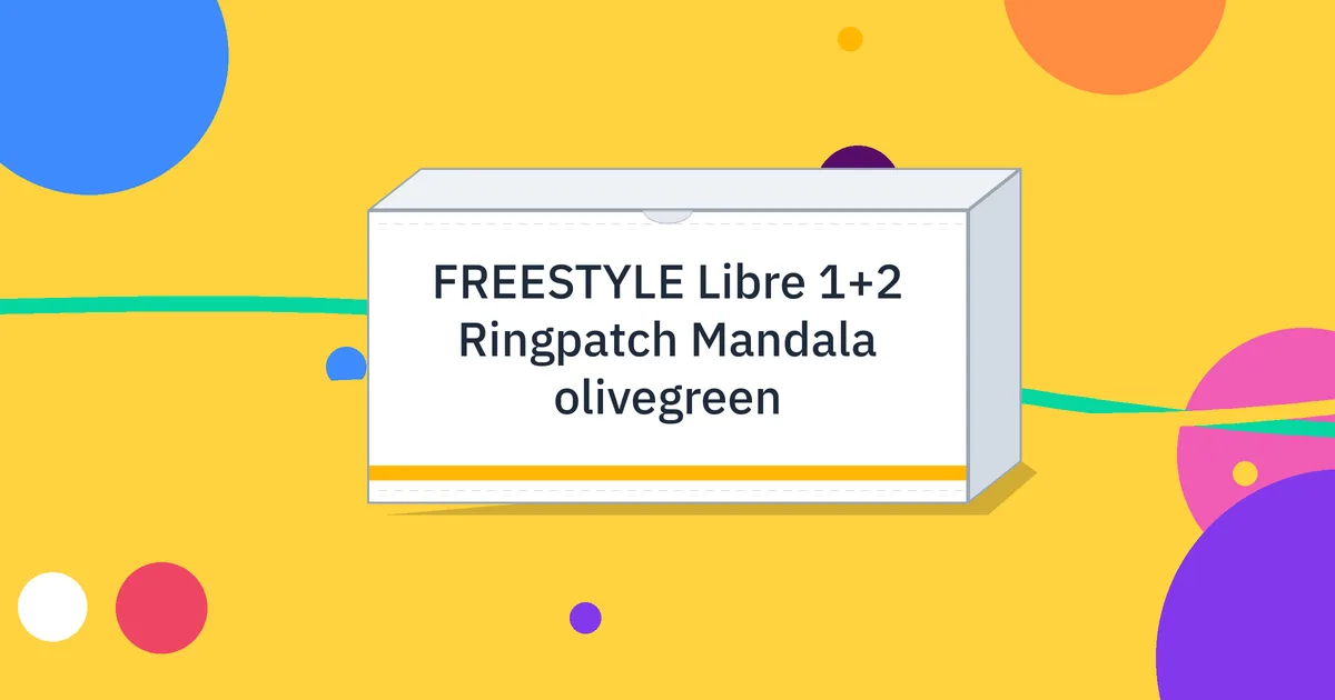 Symbolbild: Packung mit der Aufschrift FREESTYLE Libre 1+2 Ringpatch Mandala olivegreen (PZN 19868451) – Verfügbarkeit und Bezug in Apotheken in Frankfurt am Main