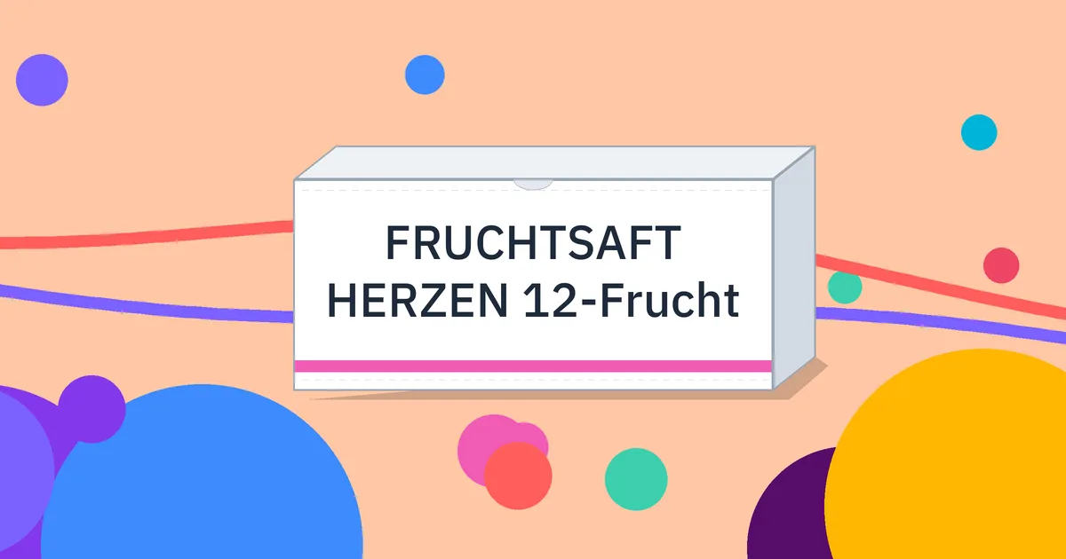 Symbolbild: Packung mit der Aufschrift FRUCHTSAFT HERZEN 12-Frucht (PZN 15374568) – Verfügbarkeit und Bezug in Apotheken in Frankfurt am Main