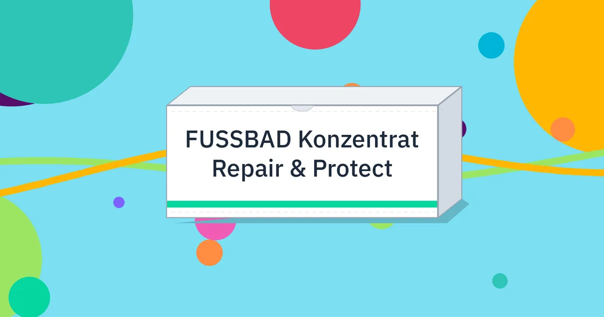 Symbolbild: Packung mit der Aufschrift FUSSBAD Konzentrat Repair & Protect (PZN 10086741) – Verfügbarkeit und Bezug in Apotheken in Frankfurt am Main