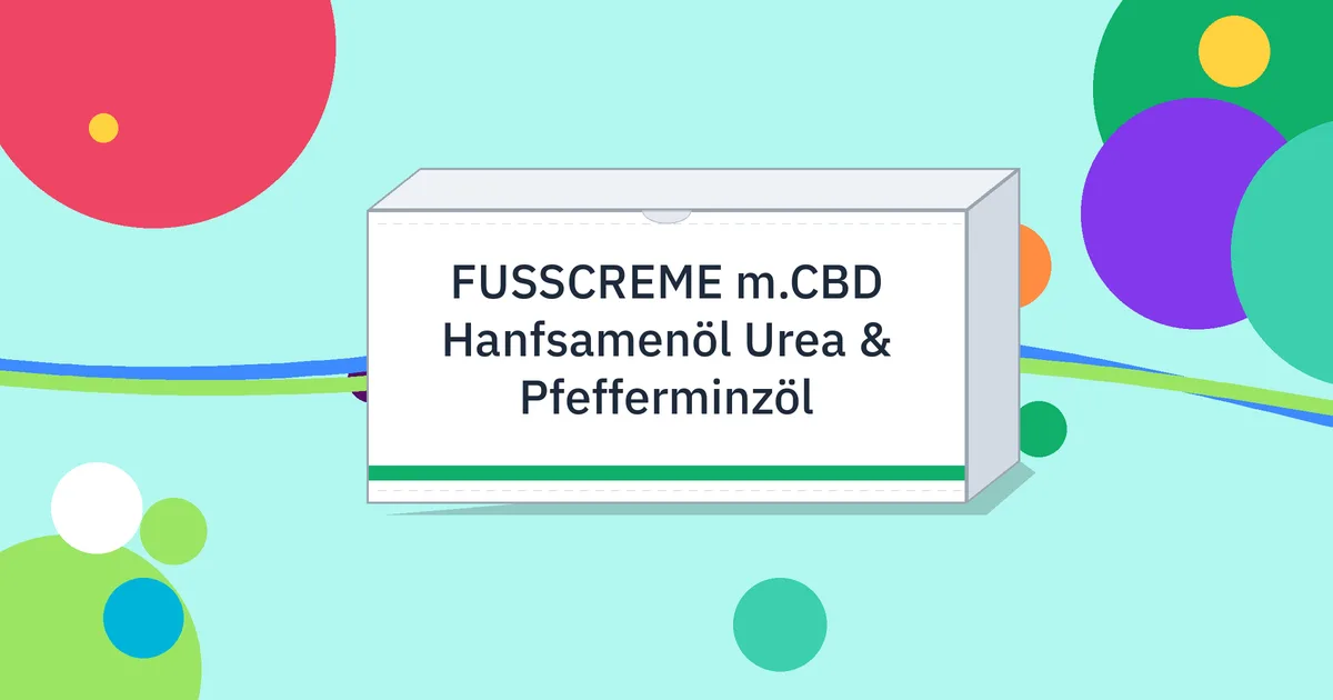 Symbolbild: Packung mit der Aufschrift FUSSCREME m.CBD Hanfsamenöl Urea & Pfefferminzöl (PZN 17535343) – Verfügbarkeit und Bezug in Apotheken in Frankfurt am Main