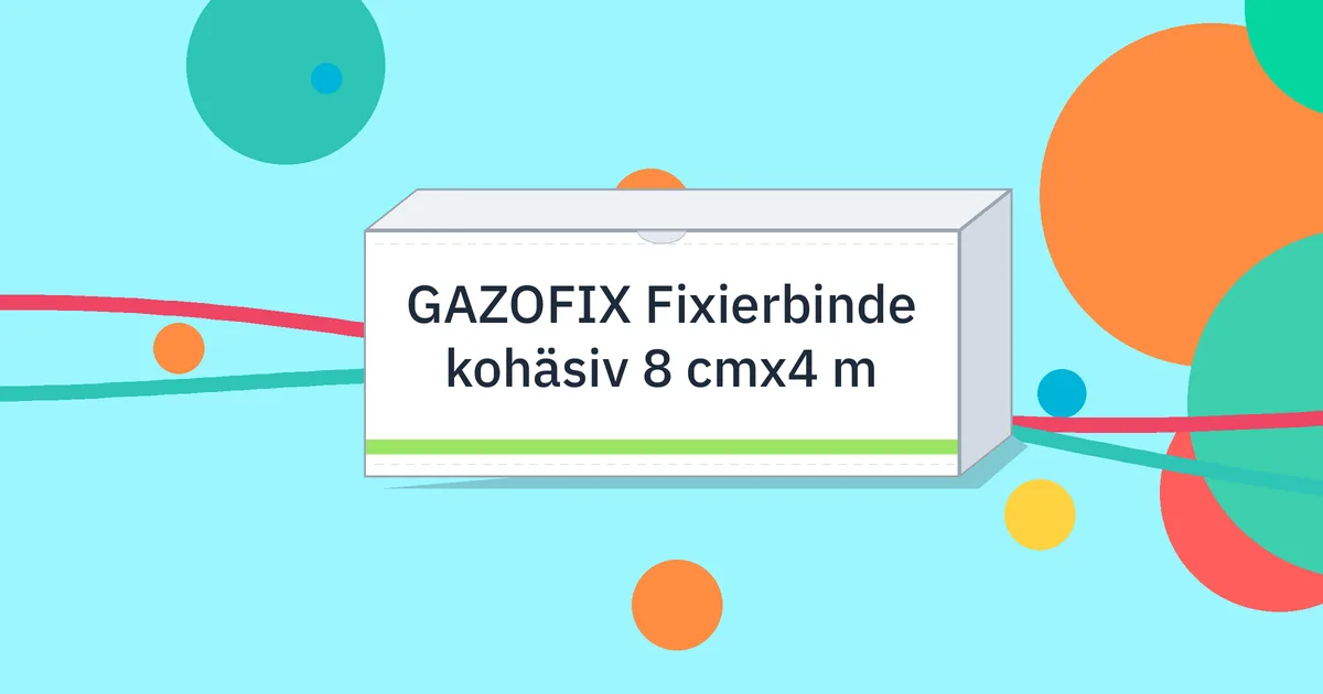 Symbolbild: Packung mit der Aufschrift GAZOFIX Fixierbinde kohäsiv 8 cmx4 m (PZN 19882793) – Verfügbarkeit und Bezug in Apotheken in Frankfurt am Main