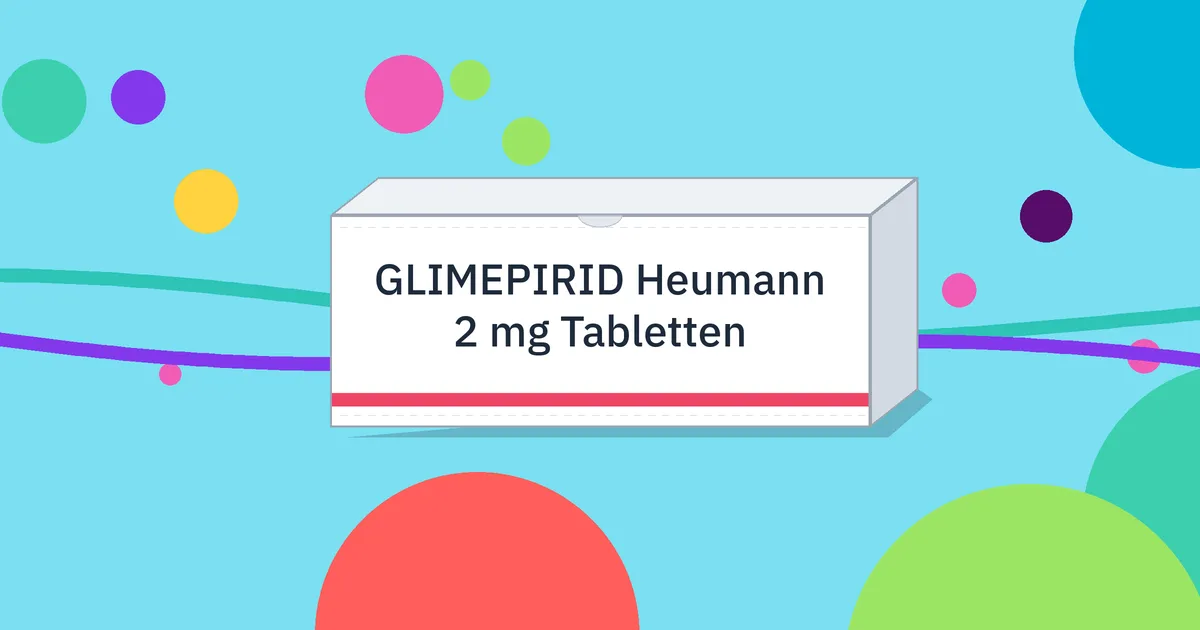 Symbolbild: Packung mit der Aufschrift GLIMEPIRID Heumann 2 mg Tabletten (PZN 01694625) – Verfügbarkeit und Bezug in Apotheken in Frankfurt am Main