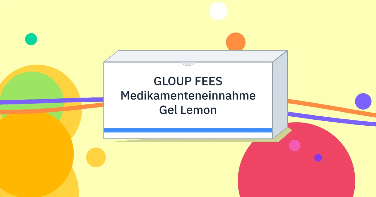Symbolbild: Packung mit der Aufschrift GLOUP FEES Medikamenteneinnahme Gel Lemon (PZN 19689145) – Verfügbarkeit und Bezug in Apotheken in Frankfurt am Main