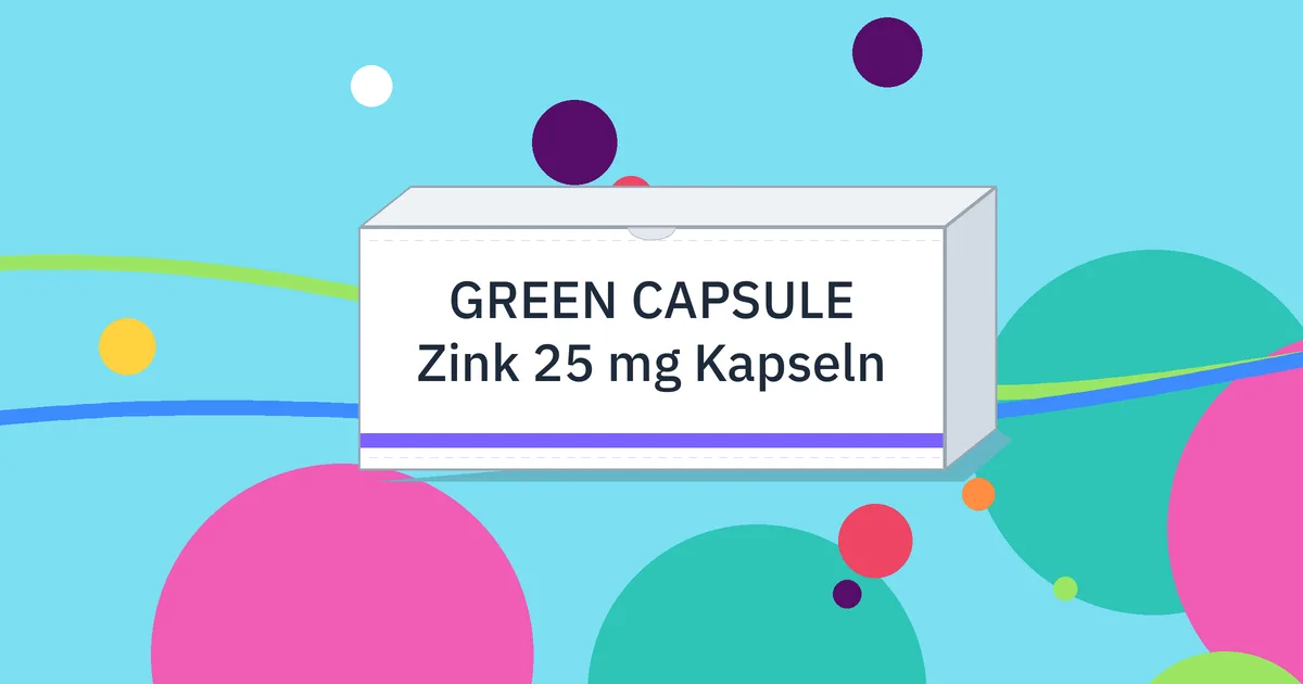 Symbolbild: Packung mit der Aufschrift GREEN CAPSULE Zink 25 mg Kapseln (PZN 18294947) – Verfügbarkeit und Bezug in Apotheken in Frankfurt am Main