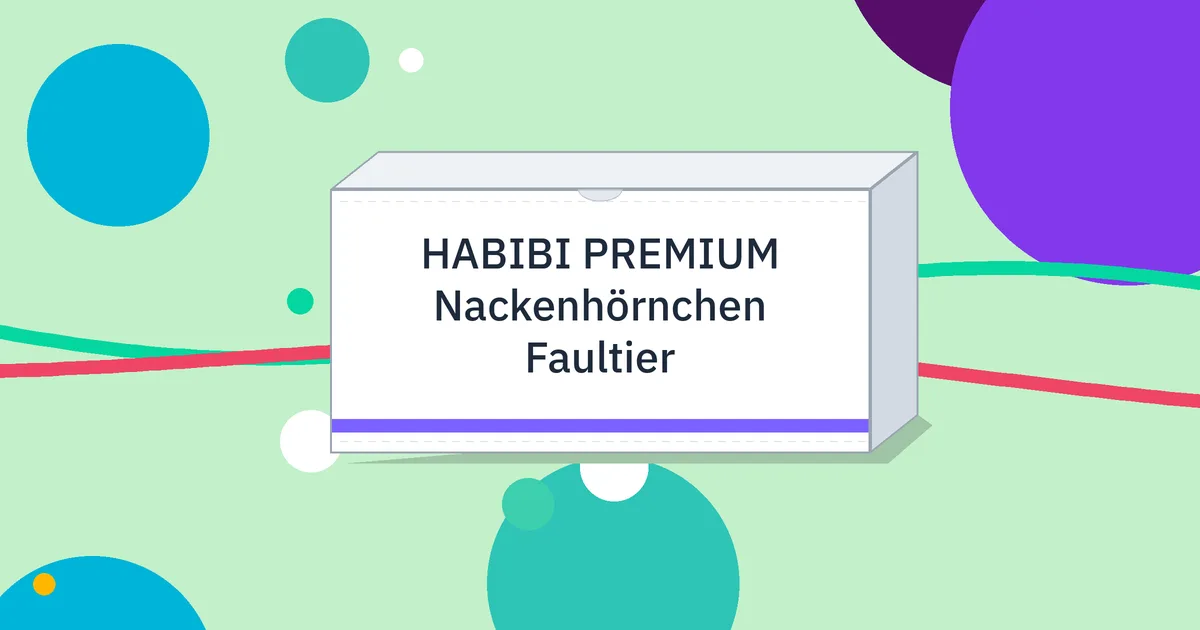 Symbolbild: Packung mit der Aufschrift HABIBI PREMIUM Nackenhörnchen Faultier (PZN 19300578) – Verfügbarkeit und Bezug in Apotheken in Frankfurt am Main