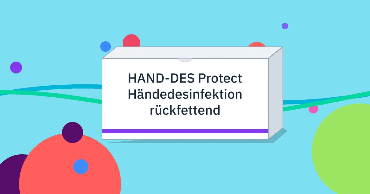 Symbolbild: Packung mit der Aufschrift HAND-DES Protect Händedesinfektion rückfettend (PZN 07777140) – Verfügbarkeit und Bezug in Apotheken in Frankfurt am Main
