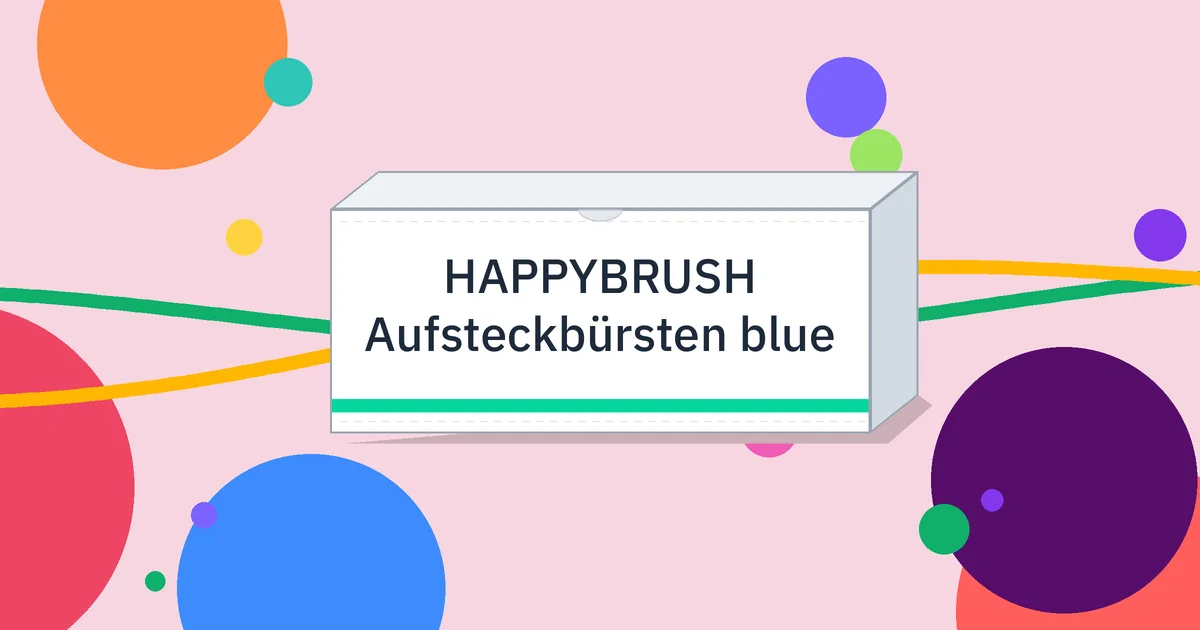Symbolbild: Packung mit der Aufschrift HAPPYBRUSH Aufsteckbürsten blue (PZN 14216873) – Verfügbarkeit und Bezug in Apotheken in Frankfurt am Main