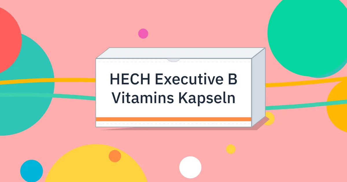 Symbolbild: Packung mit der Aufschrift HECH Executive B Vitamins Kapseln (PZN 08489609) – Verfügbarkeit und Bezug in Apotheken in Frankfurt am Main