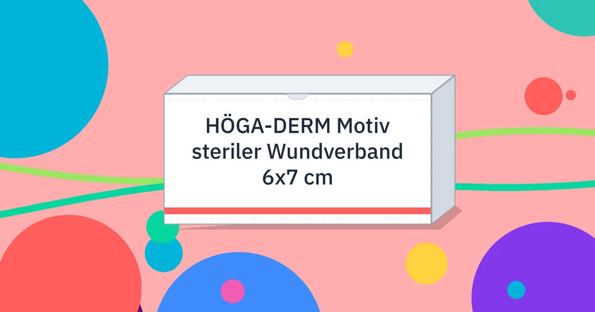 Symbolbild: Packung mit der Aufschrift HÖGA-DERM Motiv steriler Wundverband 6x7 cm (PZN 19106497) – Verfügbarkeit und Bezug in Apotheken in Frankfurt am Main