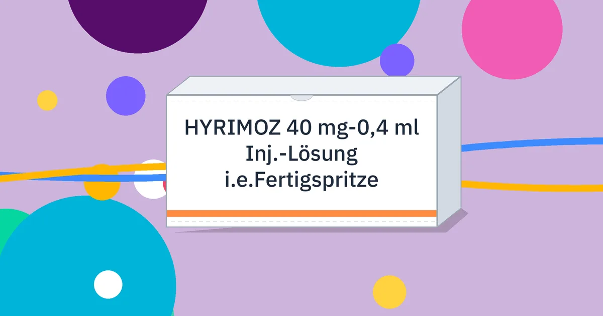Symbolbild: Packung mit der Aufschrift HYRIMOZ 40 mg-0,4 ml Inj.-Lösung i.e.Fertigspritze (PZN 19304010) – Verfügbarkeit und Bezug in Apotheken in Frankfurt am Main