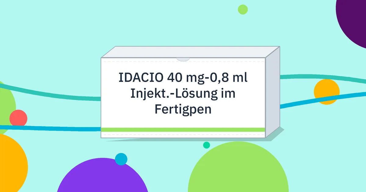 Symbolbild: Packung mit der Aufschrift IDACIO 40 mg-0,8 ml Injekt.-Lösung im Fertigpen (PZN 17875317) – Verfügbarkeit und Bezug in Apotheken in Frankfurt am Main