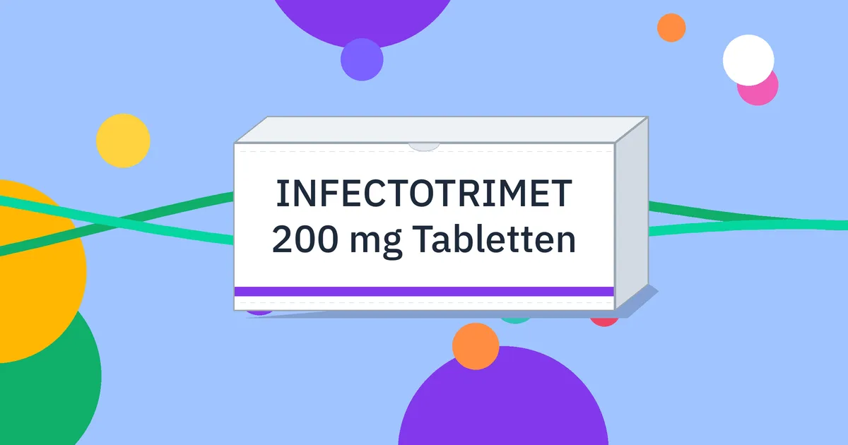 Symbolbild: Packung mit der Aufschrift INFECTOTRIMET 200 mg Tabletten (PZN 04240497) – Verfügbarkeit und Bezug in Apotheken in Frankfurt am Main