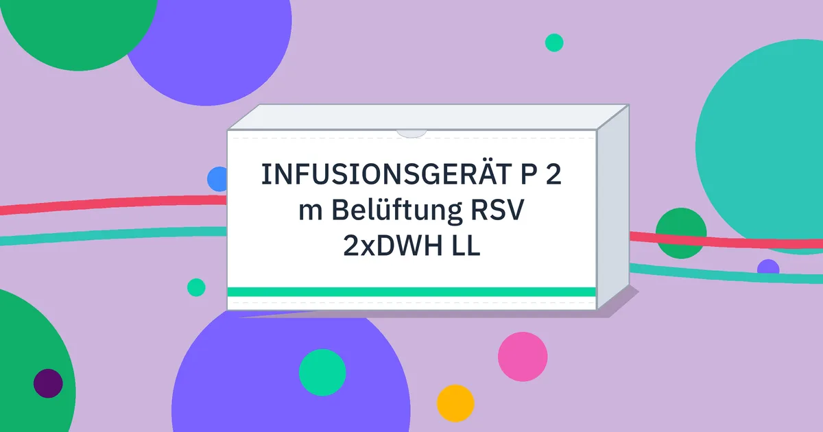 Symbolbild: Packung mit der Aufschrift INFUSIONSGERÄT P 2 m Belüftung RSV 2xDWH LL (PZN 17488046) – Verfügbarkeit und Bezug in Apotheken in Frankfurt am Main