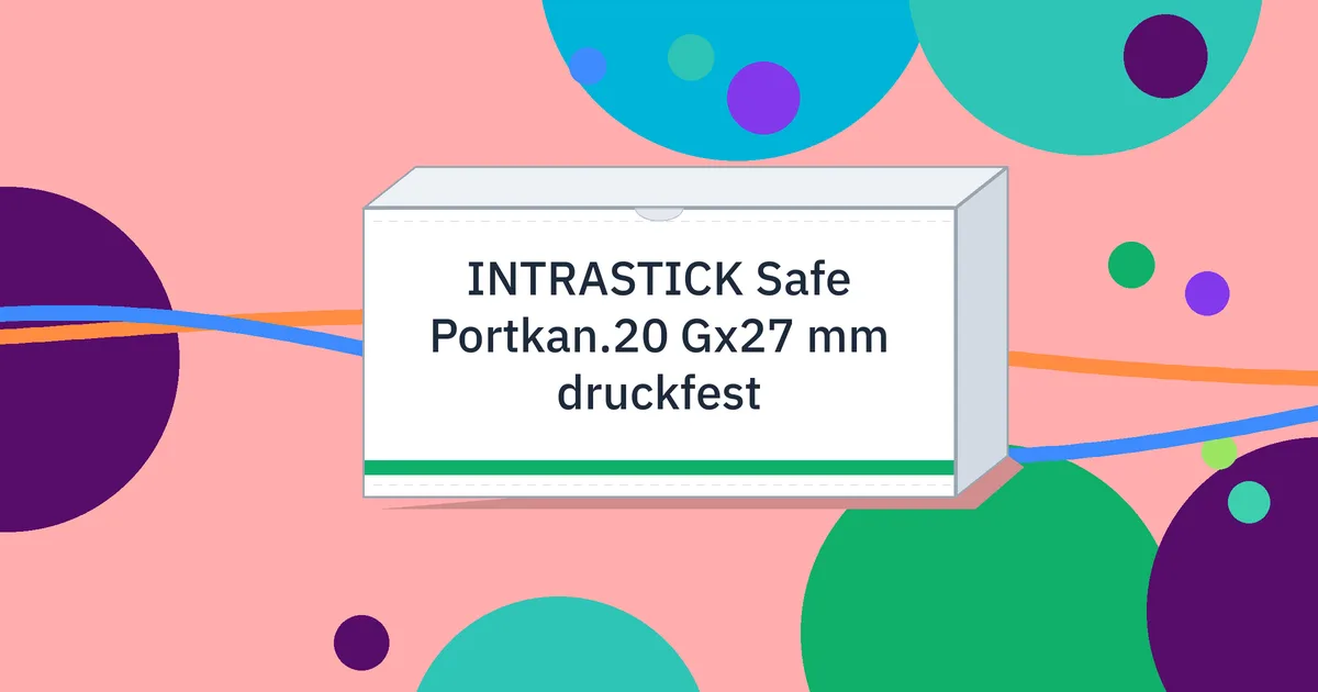 Symbolbild: Packung mit der Aufschrift INTRASTICK Safe Portkan.20 Gx27 mm druckfest (PZN 09315076) – Verfügbarkeit und Bezug in Apotheken in Frankfurt am Main