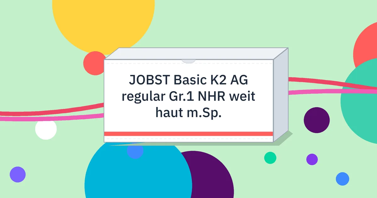 Symbolbild: Packung mit der Aufschrift JOBST Basic K2 AG regular Gr.1 NHR weit haut m.Sp. (PZN 13060357) – Verfügbarkeit und Bezug in Apotheken in Frankfurt am Main