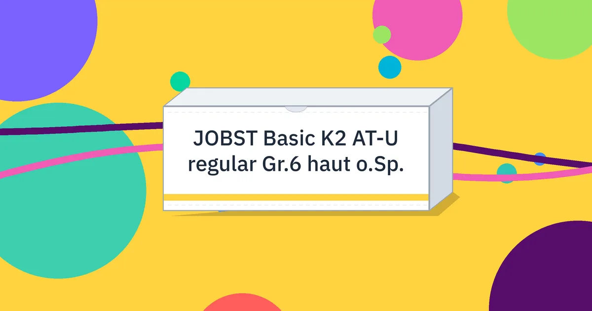 Symbolbild: Packung mit der Aufschrift JOBST Basic K2 AT-U regular Gr.6 haut o.Sp. (PZN 13060854) – Verfügbarkeit und Bezug in Apotheken in Frankfurt am Main