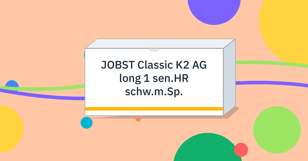 Symbolbild: Packung mit der Aufschrift JOBST Classic K2 AG long 1 sen.HR schw.m.Sp. (PZN 17959221) – Verfügbarkeit und Bezug in Apotheken in Frankfurt am Main