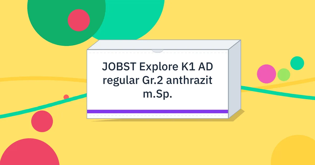 Symbolbild: Packung mit der Aufschrift JOBST Explore K1 AD regular Gr.2 anthrazit m.Sp. (PZN 11021494) – Verfügbarkeit und Bezug in Apotheken in Frankfurt am Main
