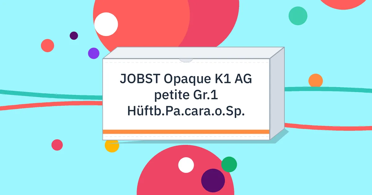 Symbolbild: Packung mit der Aufschrift JOBST Opaque K1 AG petite Gr.1 Hüftb.Pa.cara.o.Sp. (PZN 13098609) – Verfügbarkeit und Bezug in Apotheken in Frankfurt am Main