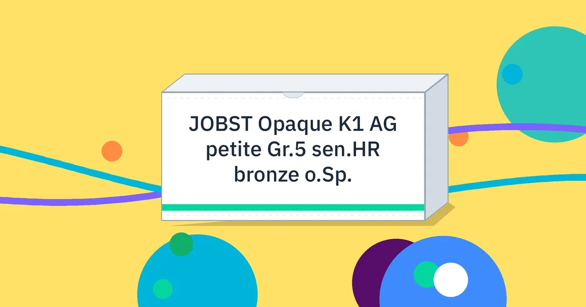 Symbolbild: Packung mit der Aufschrift JOBST Opaque K1 AG petite Gr.5 sen.HR bronze o.Sp. (PZN 13088829) – Verfügbarkeit und Bezug in Apotheken in Frankfurt am Main